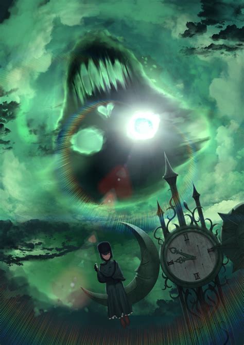 Tsukikanade Kuonji Alice Mahou Tsukai No Yoru Black Hat Boots Brown Boots Clock Cloud