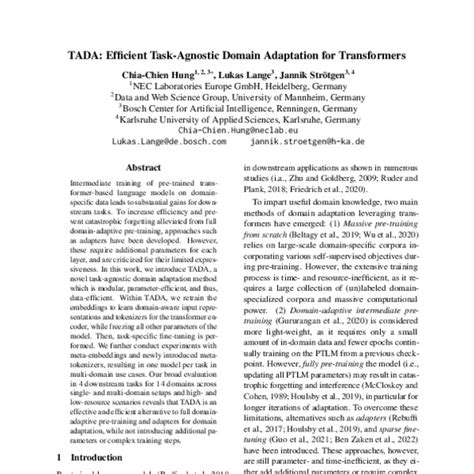 Tada Efficient Task Agnostic Domain Adaptation For Transformers Acl Anthology