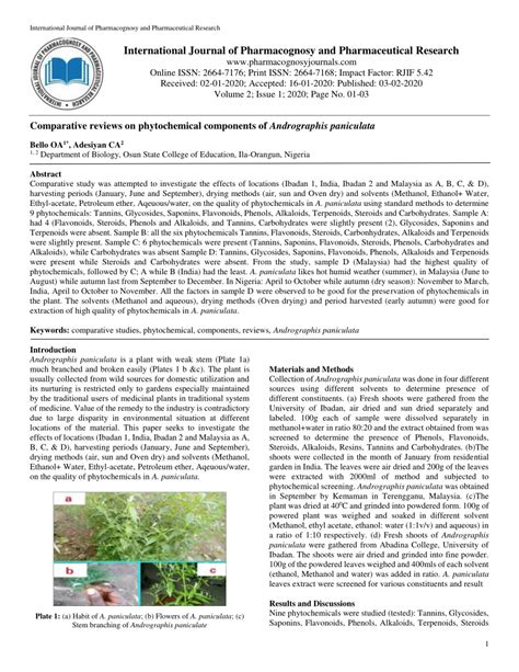 Pdf Comparative Reviews On Phytochemical Components Of Andrographis Paniculata