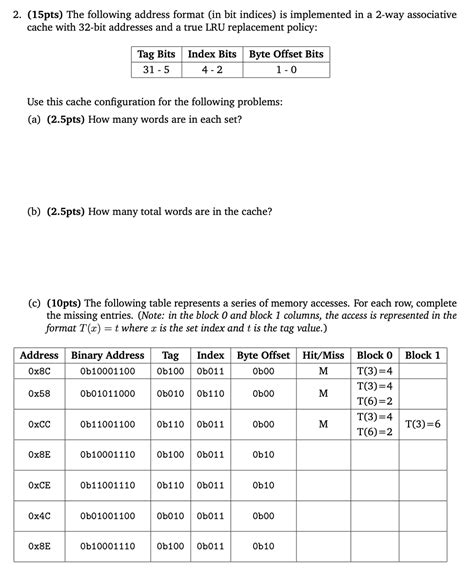 Solved 2 15pts The Following Address Format In Bit Chegg Com