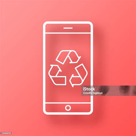 재활용 기호가 있는 스마트폰 그림자가 있는 빨간색 배경의 아이콘 3차원 형태에 대한 스톡 벡터 아트 및 기타 이미지 3차원 형태 개념 곡선 Istock