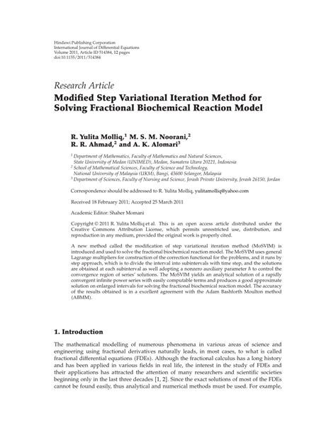 PDF Modified Step Variational Iteration Method For Solving Fractional Biochemical Reaction Model