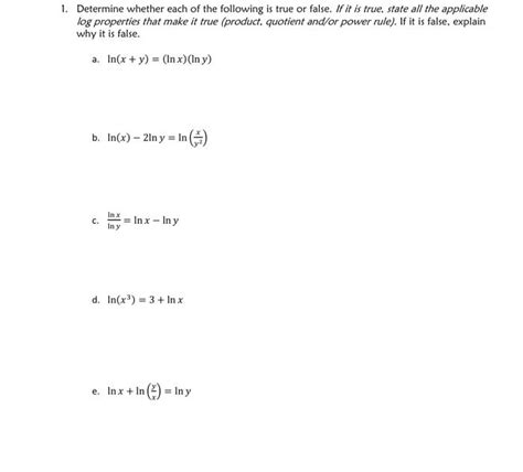solved 1 determine whether each of the following is true or