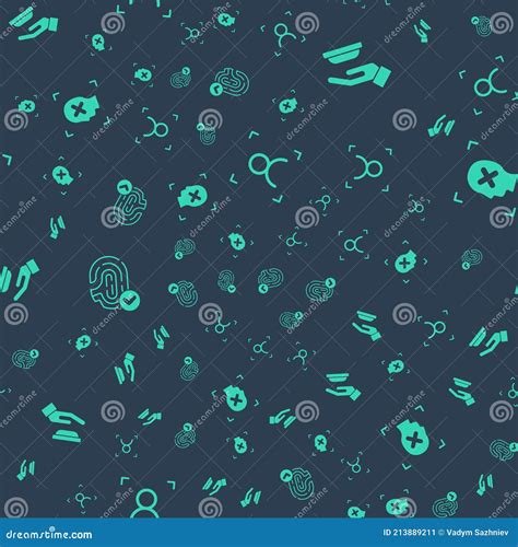 Set Face Recognition Palm Print Fingerprint And Rejection Face On Seamless Pattern Vector