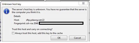winscp client host key error automation admin