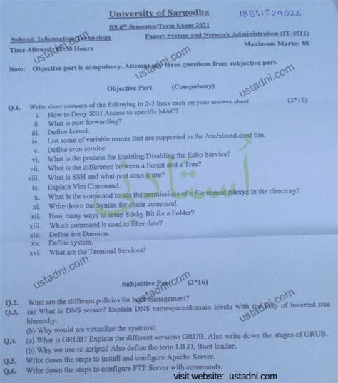 System And Network Administration Bsit 2021 Uos Past Papers Notes And Help For Any University