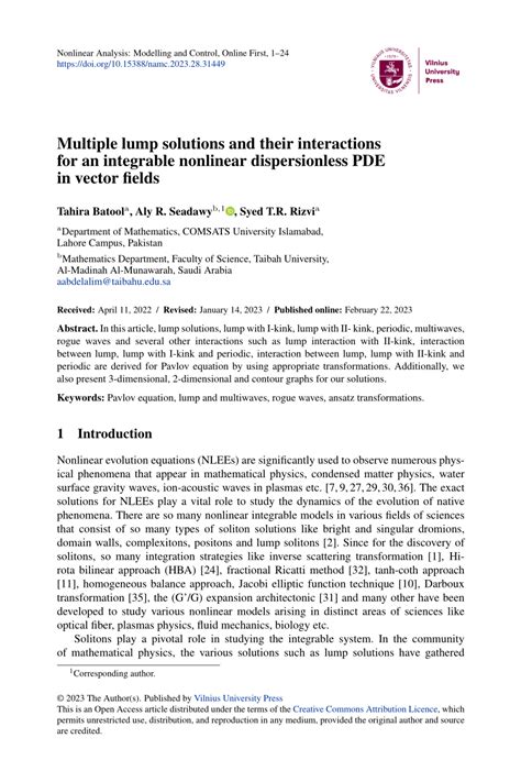 Pdf Multiple Lump Solutions And Their Interactions For An Integrable