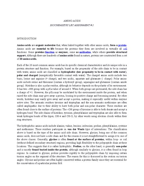 KA Midterm Biochem Lec Assignment Amino Acids AMINO ACIDS BIOCHEMISTRY LEC ASSIGNMENT