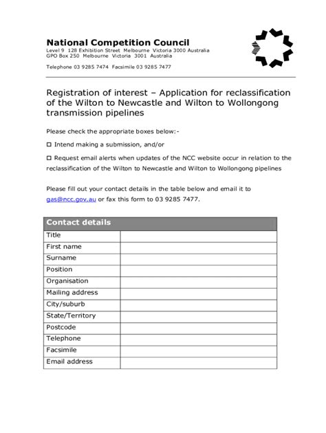 Fillable Online Jemena Pipeline Reclassification Application Registration Of Interest Form