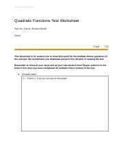 Quadratic Functions Test Worksheet For Babe Use Course Hero