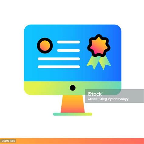 평면 그라데이션 아이콘 온라인 인증입니다 온라인 교육 E학습입니다 인쇄 인터페이스 웹 프레 젠 테이 션에 적합 0명에 대한 스톡 벡터 아트 및 기타 이미지 Istock