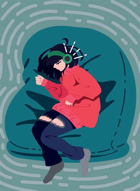 Adorable Girl Falling Asleep While Listening Music 43050363 Vector Art At Vecteezy