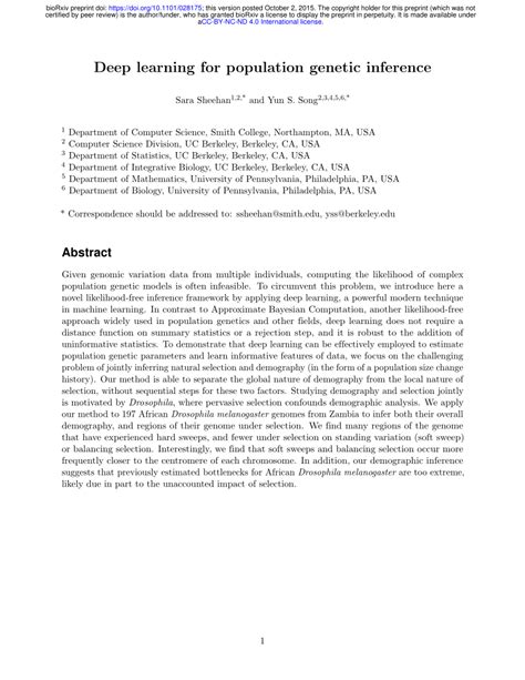 Pdf Deep Learning For Population Genetic Inference