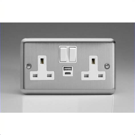 Varilight Matt Chrome White Inserts 2 Gang 13a Single Pole Switched