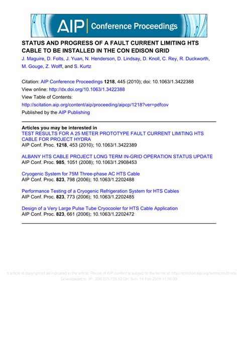 Pdf Status And Progress Of A Fault Current Limiting Hts Cable To Be Installed In The Con