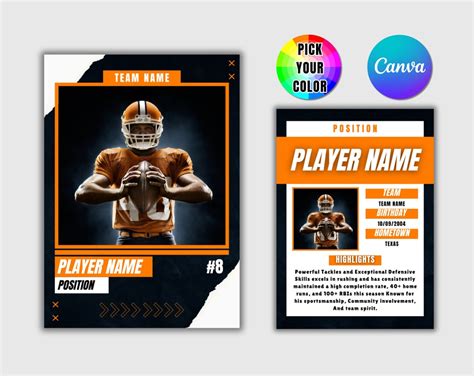 Football Trading Card Template Diy Sport Cards Printable Customizable