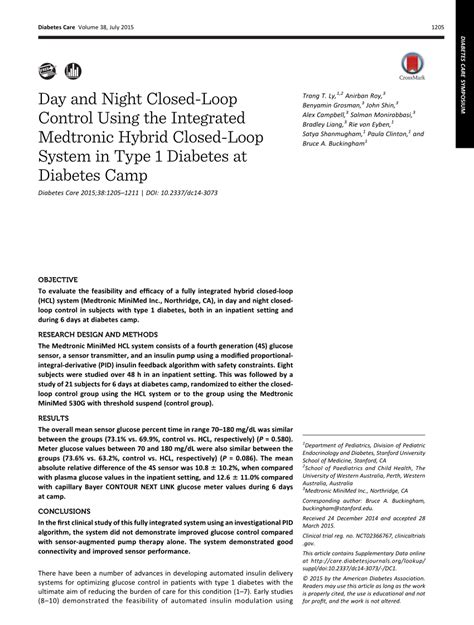 PDF Day And Night Closed Loop Control Using The Integrated Medtronic Hybrid Closed Loop System