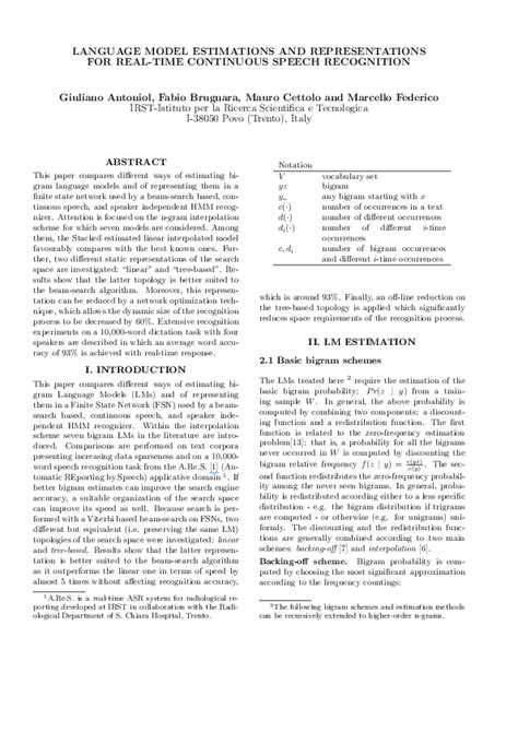 Pdf Language Model Estimations And Representations For Real Time Continuous Speech Recognition
