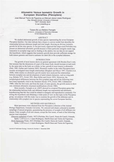 Pdf Allometric Vs Isometric Growth In European Stoneflies Insecta Plecoptera