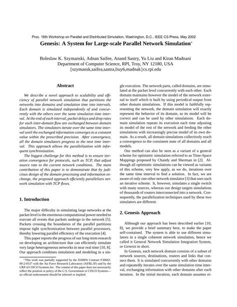 Pdf Genesis A System For Large Scale Parallel Network Simulationszymanskpaperspadspdf