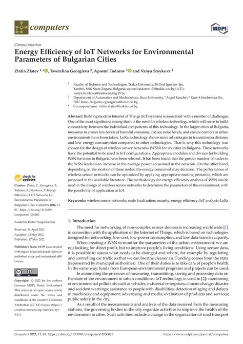 Energy Efficiency Of Iot Networks For Environmental Parameters Of Bulgarian Cities Researchback