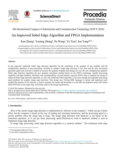 Pdf An Improved Sobel Edge Algorithm And Fpga Implementation