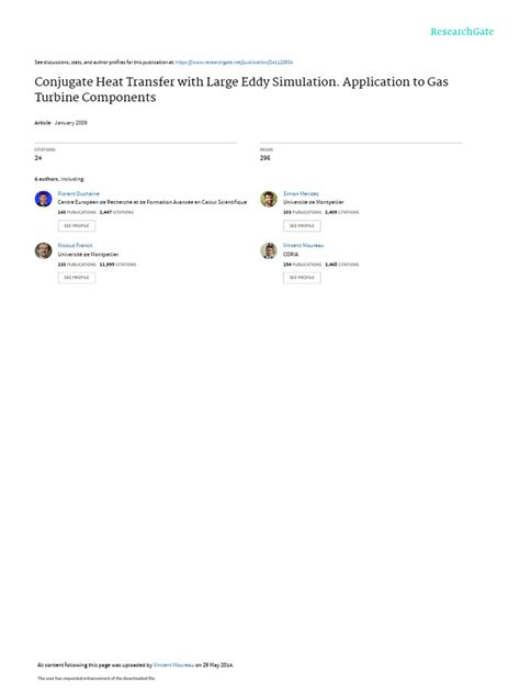Conjugate Heat Transfer With Large Eddy Simulation Pdf Heat Heat Transfer