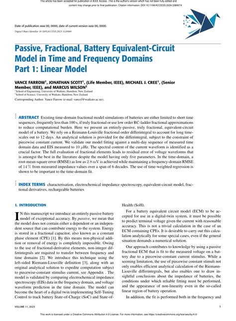 Pdf Passive Fractional Battery Equivalent Circuit Model In Time And Frequency Domains Part 1