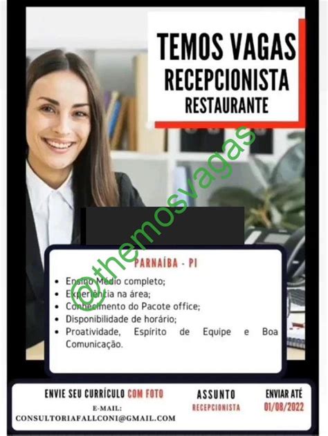 Recepcionista Parnaíba Pi 01 Vagas Themos Vagas Empregos E