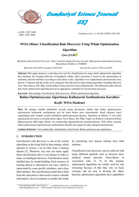pdf woa miner classification rule discovery using whale optimization algorithm