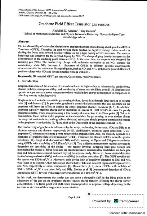 Pdf Graphene Field Effect Transistor Gas Sensors