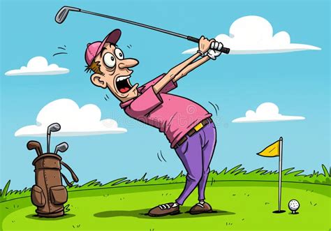 A Hilarious Golf Swing Cartoon Golfers Dramatic Shot Stock Illustration Illustration Of