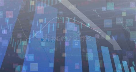 illustration of multiple graphs and computer application icons against abstract background stock