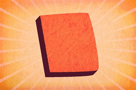 밝은 파스텔 복숭아 색 긁힌 그런 지 질감 효과 구겨진 종이 같은 벽 배경에 햇살과 하나의 큰 밝은 주황색 녹 직사각형 3 D