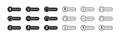 마이크 Radiovawe 및 헤드폰 벡터 Eps 10으로 설정된 팟캐스트 버튼 아이콘 로고 프리미엄 벡터