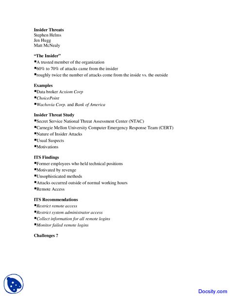 Insider Threats Resource Management Lecture Notes Docsity