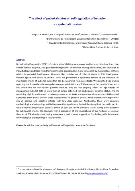 Pdf The Effect Of Pubertal Status On Self Regulation Of Behavior A