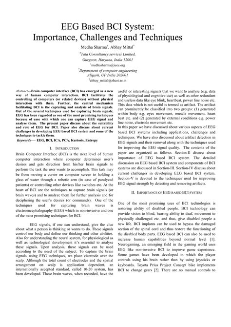 pdf eeg based bci system importance challenges and techniques
