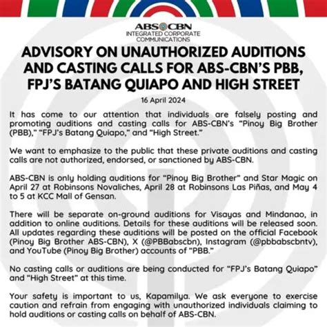Pbb Audition For 2024 Abs Cbn Issues Statement About Fake