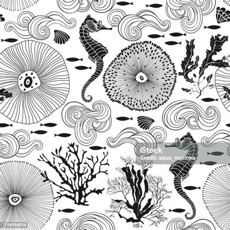 바다 해양 테마의 추상적 인 매끄러운 패턴 벡터 디자인 템플릿 벽지 포장 직물 및 직물에 적합합니다 해양 생물에 대한 스톡 벡터 아트 및 기타 이미지 Istock