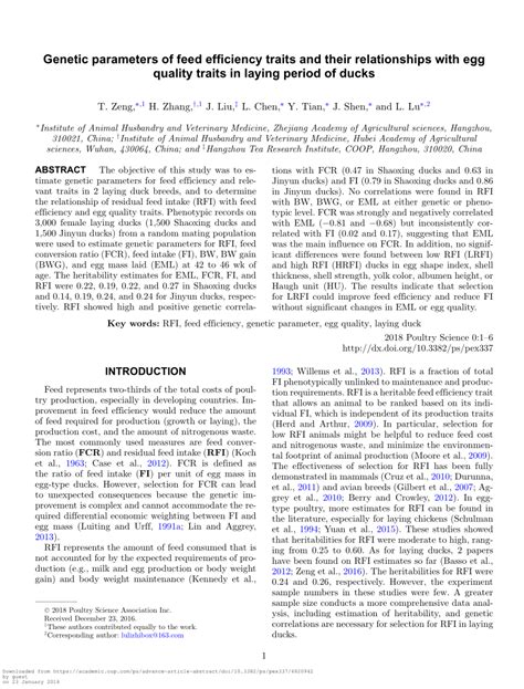 Pdf Genetic Parameters Of Feed Efficiency Traits And Their