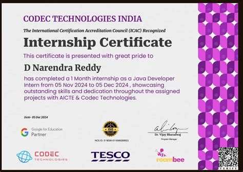 narendra reddy on linkedin javadeveloper internship learningjourney codectechnologies…