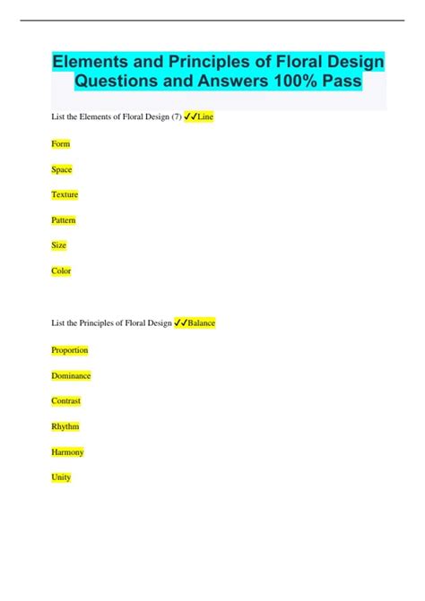 Elements And Principles Of Floral Design Questions And Answers 100 Pass Elements And