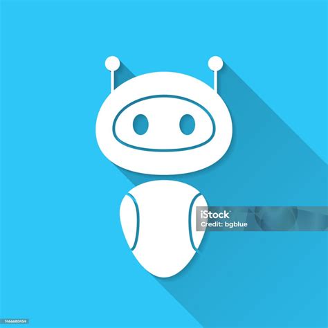 봇 로봇 파란색 배경에 아이콘 긴 그림자가 있는 평면 디자인 3차원 형태에 대한 스톡 벡터 아트 및 기타 이미지 3차원 형태