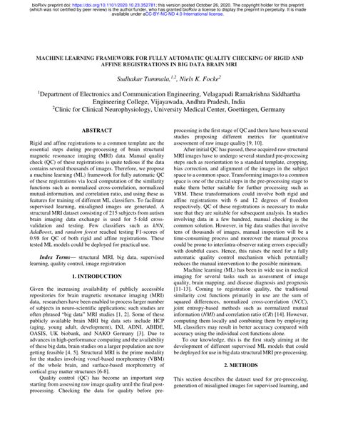 Pdf Machine Learning Framework For Fully Automatic Quality Checking Of Rigid And Affine