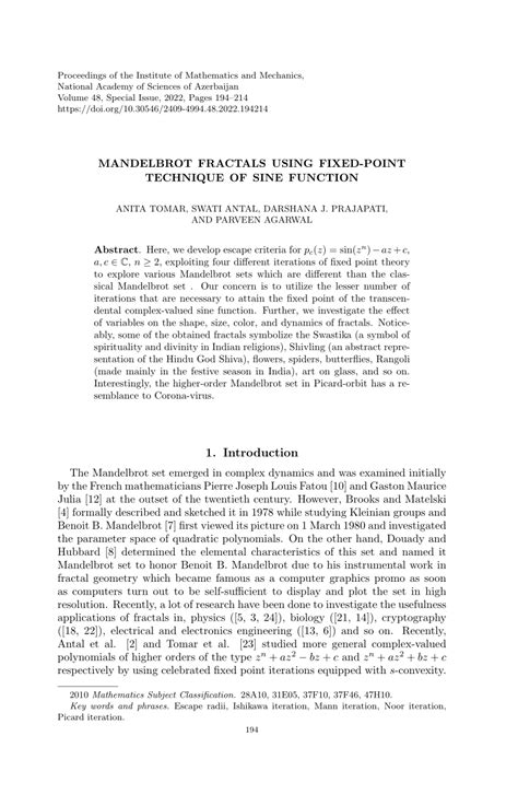 Pdf Mandelbrot Fractals Using Fixed Point Technique Of Sine Function