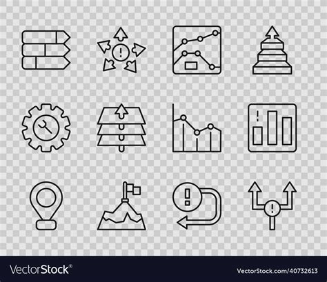 Set Line Location Arrow Graph Chart Diagram Vector Image