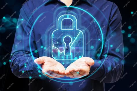 Premium Photo Safety And Digital Security Concept With Virtual Pad Lock Symbol In A Circle On