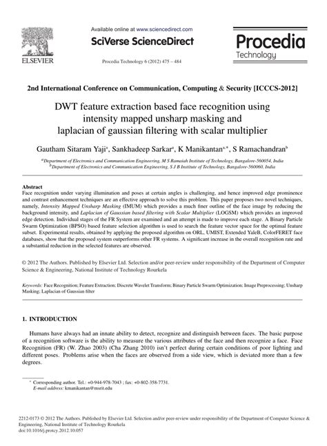Pdf Dwt Feature Extraction Based Face Recognition Using Intensity Mapped Unsharp Masking And