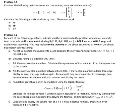 Solved Problem Consider The Following Matrices Some Are Chegg